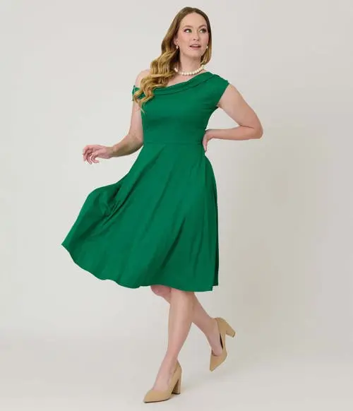 Unique Vintage Asymmetrical Neck Swing Dress