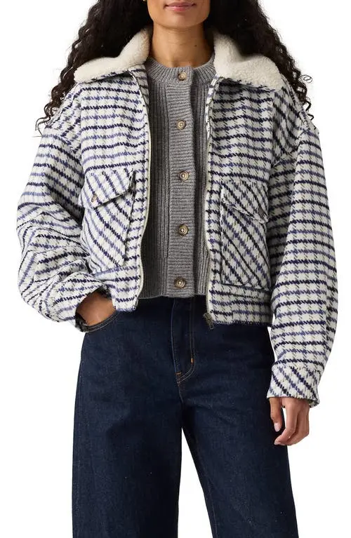 LEVI'S 90s Shrunken Trucker Jacket With Faux Shearling Collar - Dowsett Plaid Birch A