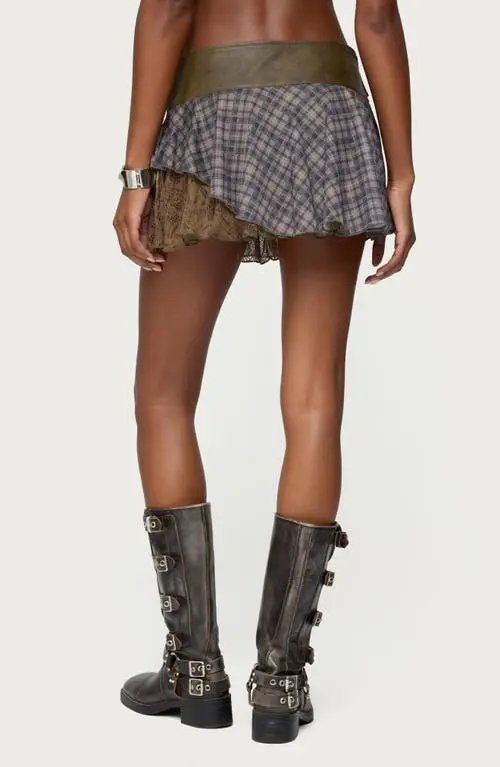 EDIKTED Plaid & Lace Mini Skirt