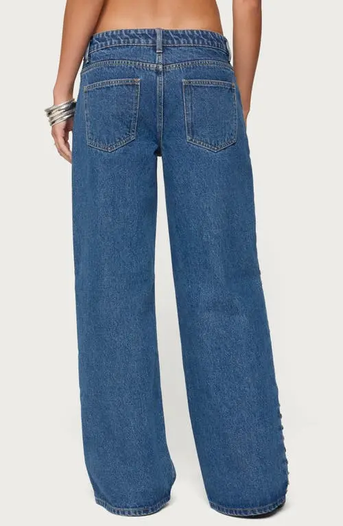 EDIKTED Iridescent Button Wide Leg Jeans - Blue-washed