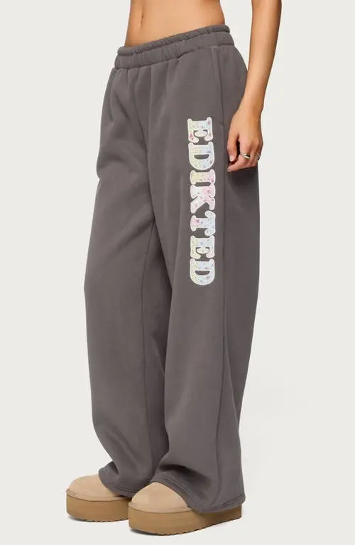 EDIKTED Mili Logo Wide Leg Sweatpants - Gray