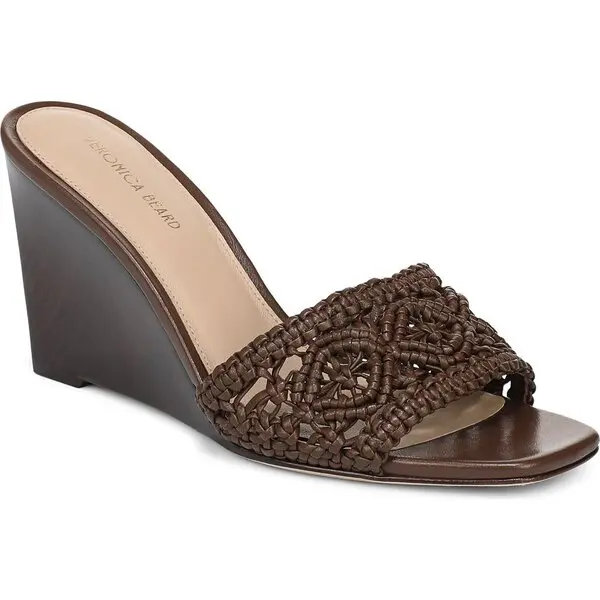 Veronica Beard Macramé Wedge Slide Sandal - Walnut
