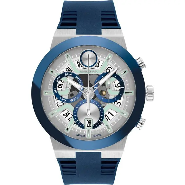 Movado Bold Fusion Skeleton Chronograph Strap Watch - Blue