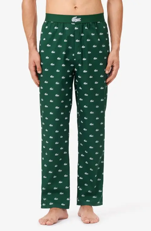 Lacoste Logo Print Cotton Pajama Pants - 291 Green/white