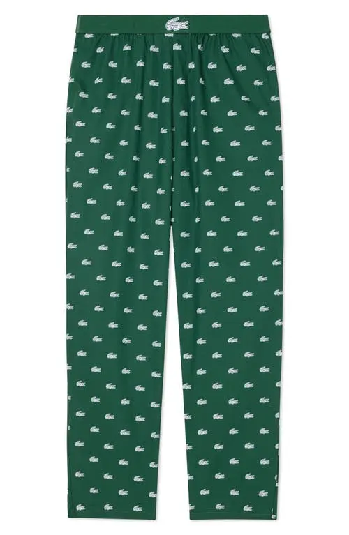 Lacoste Logo Print Cotton Pajama Pants - 291 Green/white