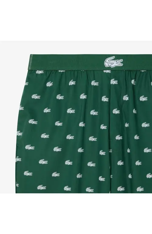 Lacoste Logo Print Cotton Pajama Pants - 291 Green/white