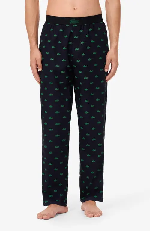 Lacoste Logo Print Cotton Pajama Pants - Abyss/green