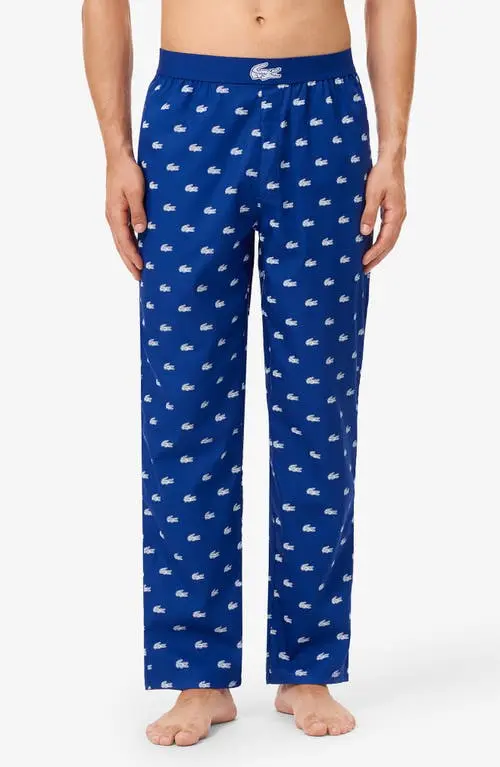 Lacoste Logo Print Cotton Pajama Pants - Nuv Captain/white