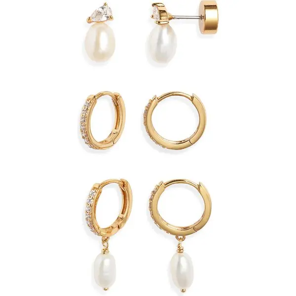 Nordstrom Stud And Hoop Earring Set - 14k Gold Plated