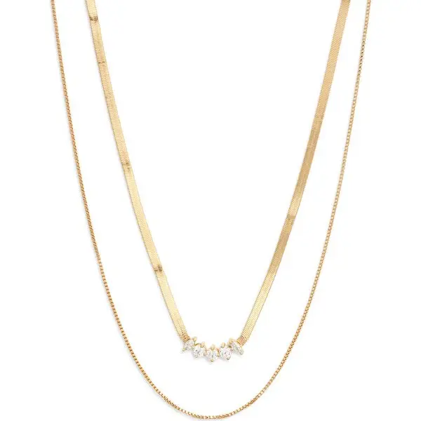 Nordstrom Cubic Zirconia Bar Layered Chain Necklace - Clear- Gold