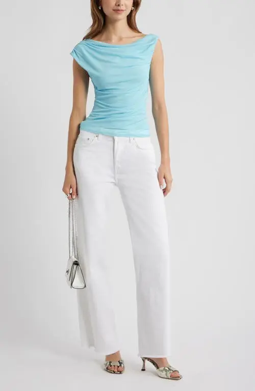 OPEN EDIT Cap Sleeve Mesh Top - Blue Atomizer
