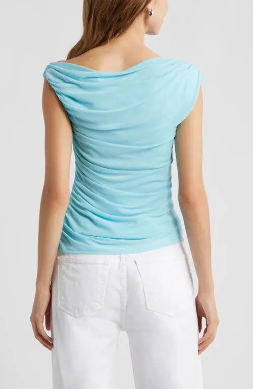 OPEN EDIT Cap Sleeve Mesh Top - Blue Atomizer