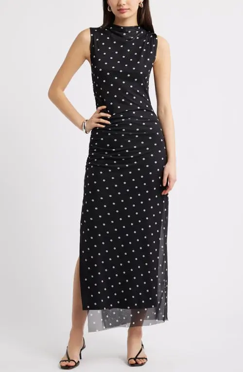 OPEN EDIT Mesh Body-con Maxi Dress - Black- White Still Dot