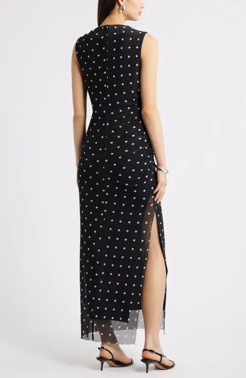 OPEN EDIT Mesh Body-con Maxi Dress - Black- White Still Dot