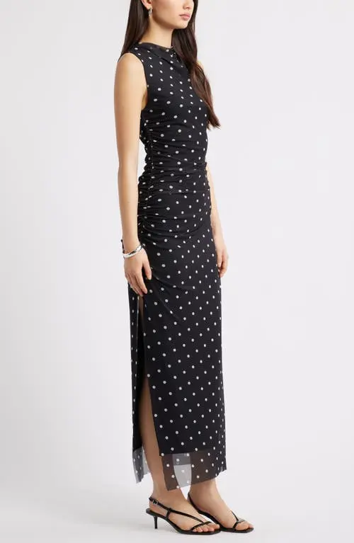 OPEN EDIT Mesh Body-con Maxi Dress - Black- White Still Dot