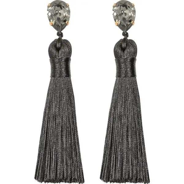 JENNIFER BEHR Francine Silk Tassel Drop Earrings - Black Diamond