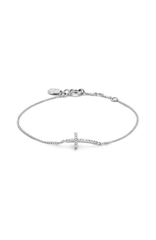 DPT ANTWERP Faith Diamond Cross Bracelet - White Rhodium