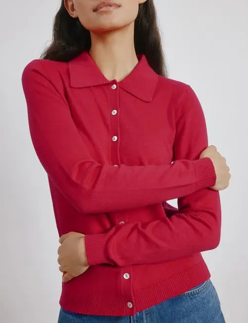 ALBARAY Knitted Button Through Polo Top