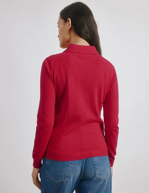 ALBARAY Knitted Button Through Polo Top