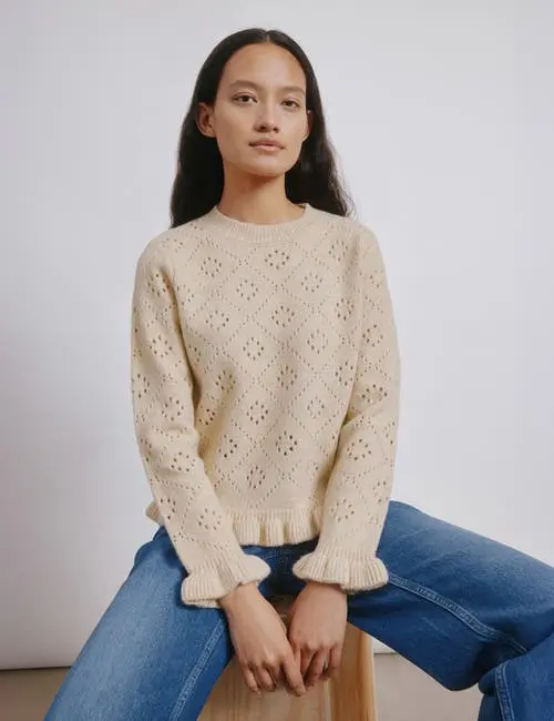 ALBARAY Pointelle Ruffle Sweater