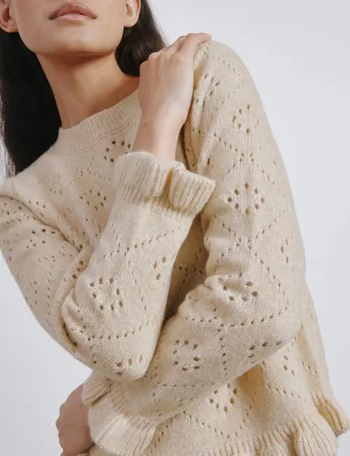 ALBARAY Pointelle Ruffle Sweater