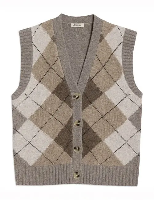 ALBARAY Argyle V-neck Knit Tank Top