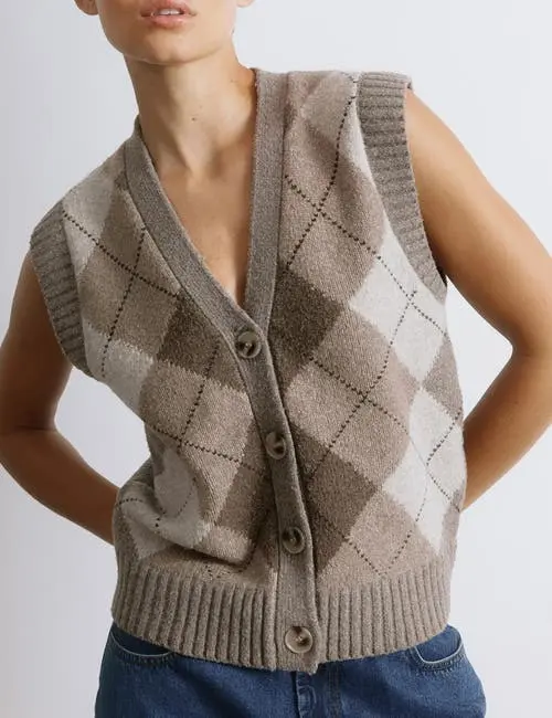 ALBARAY Argyle V-neck Knit Tank Top