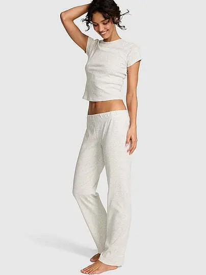 Pink Pointelle Tee & Pajama Pant Set - Grey