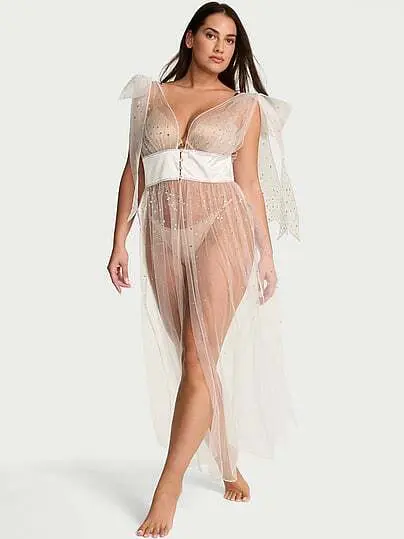 Victoria's Secret Dream Angels Atelier Sheer Bow Robe - White,ivory
