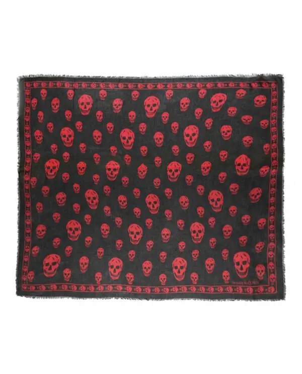 Alexander McQueen Skull Print Silk Scarf - Black Red