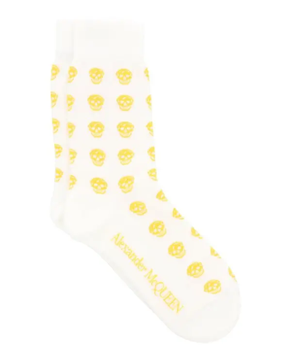 Alexander McQueen Skull Logo Print Socks - White Yellow