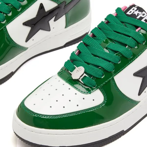 A BATHING APE Patent Leather Sta Sneaker - Green/white/black