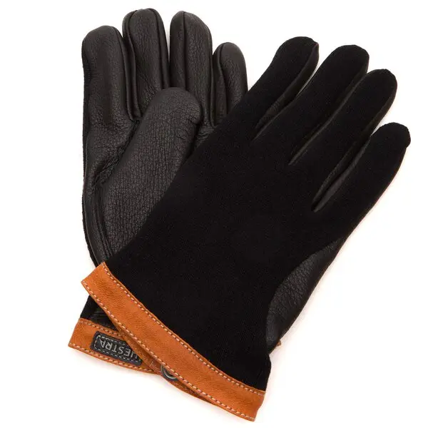 HESTRA Deerskin Wool Tricot Gloves - Black