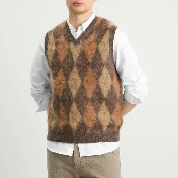 BEAMS Mohair Argyle Knit Vest