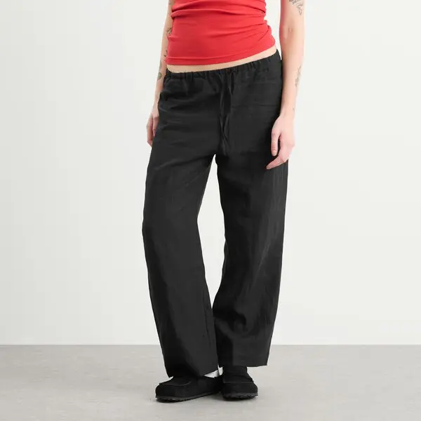 DEIJI STUDIOS Double Waist Linen Pants - Black