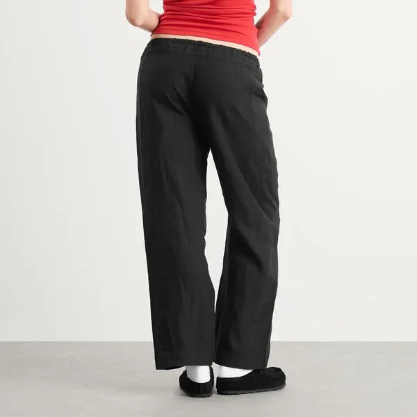 DEIJI STUDIOS Double Waist Linen Pants - Black
