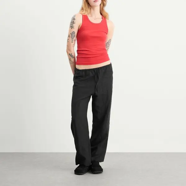 DEIJI STUDIOS Double Waist Linen Pants - Black