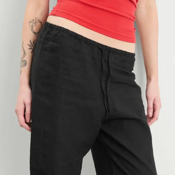 DEIJI STUDIOS Double Waist Linen Pants - Black