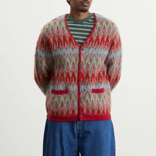 BEAMS Jacquard Chevron Cardigan