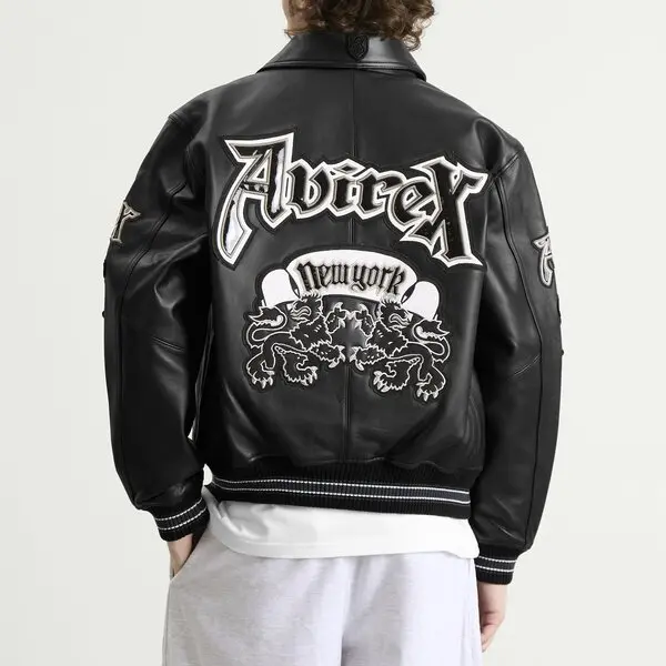 Avirex Goth Varsity Leather Jacket - Black | Editorialist