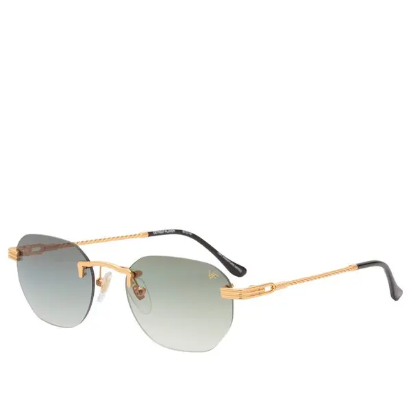 VINTAGE FRAMES COMPANY Detroit Player Rimless Sunglasses - 24kt Yellow Gold/army Green Gradient