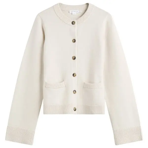 Good American Button Front Knit Cardigan - Vanilla