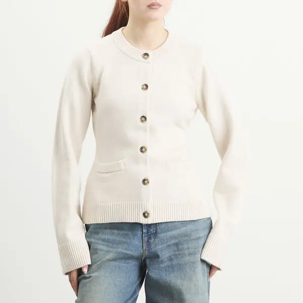 Good American Button Front Knit Cardigan - Vanilla