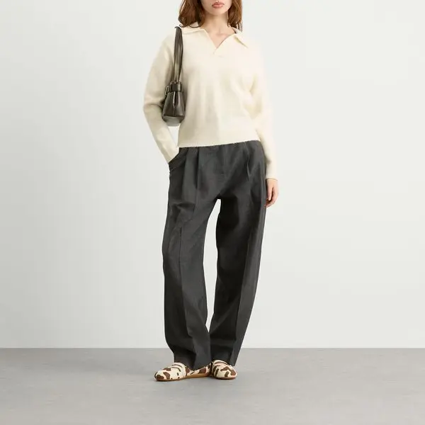 DUNST Open Collar Knit Jumper - Ivory