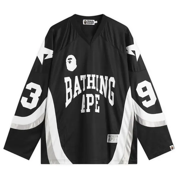 A BATHING APE Line Camo Jacquard Logo Ice Hockey Jersey - Black