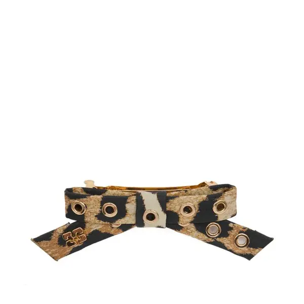 GANNI Eyelet Bow Barrette - Leopard