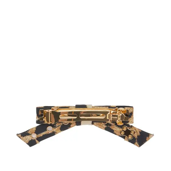 GANNI Eyelet Bow Barrette - Leopard