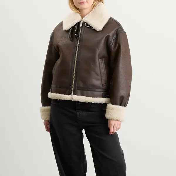 DUNST Oversized Shearling Jacket - Brown