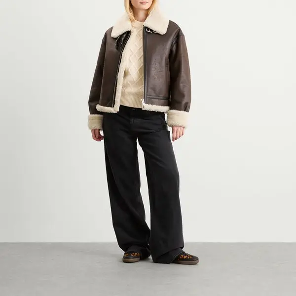 DUNST Oversized Shearling Jacket - Brown