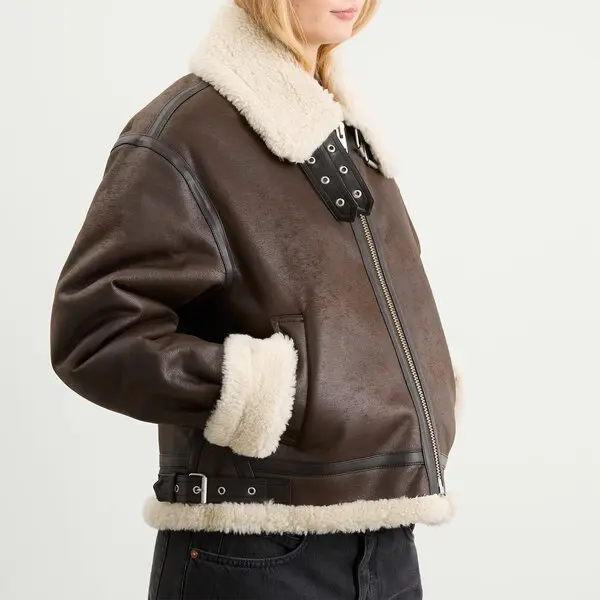 DUNST Oversized Shearling Jacket - Brown